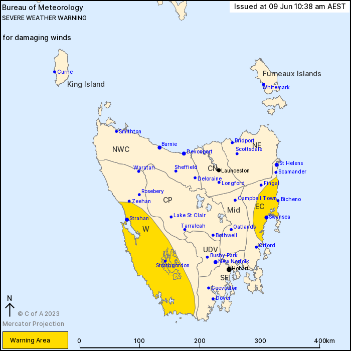 TAS Severe Weather Warning: Damaging Winds - ewn.com.au Alert
